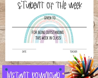 STUDENT of the MONTH Certificate - School Award Printable PDF | School ...