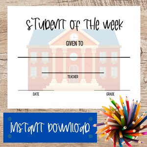 Student of the Week Printable Certificate/star Student Award ...