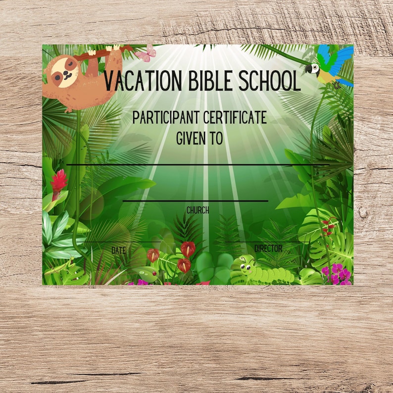 Vacation Bible School Certificate: Jungle Theme Award (PDF) - Etsy