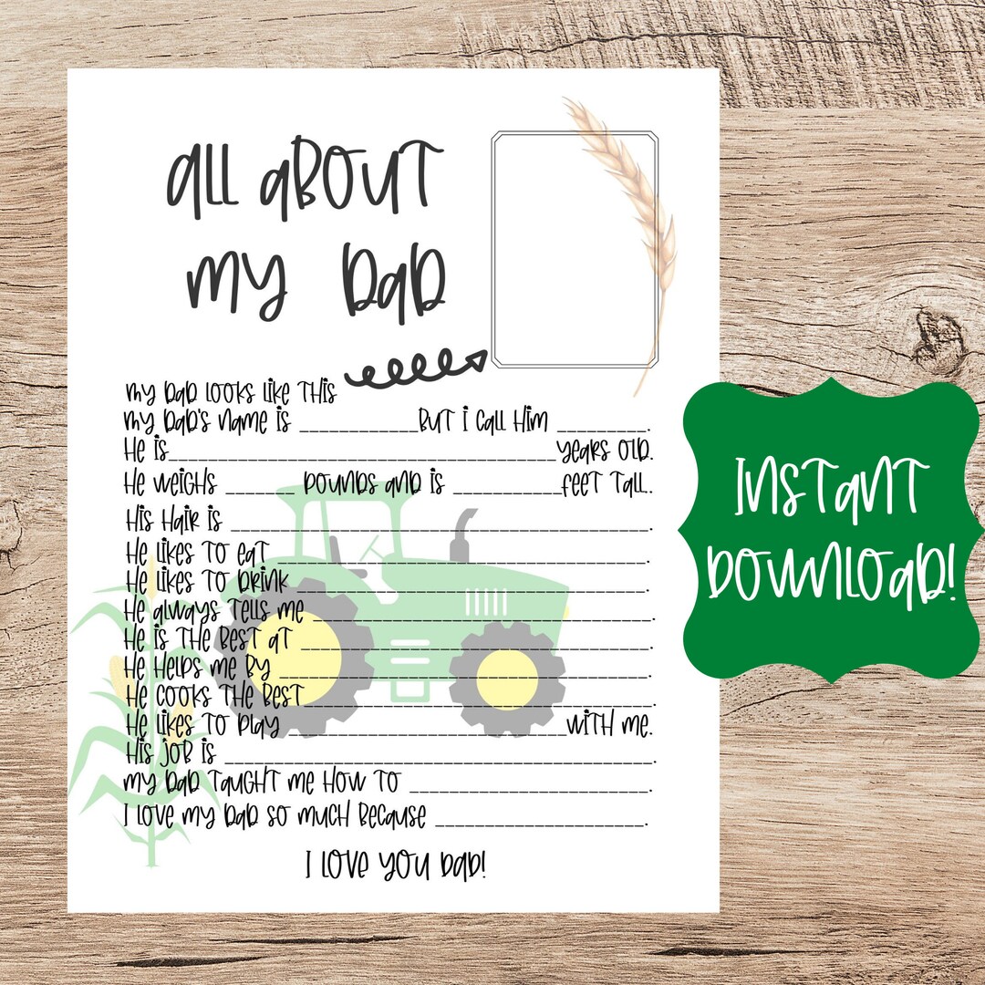 All About My Dad Questionnaire/instant Download for Farmer Printable ...