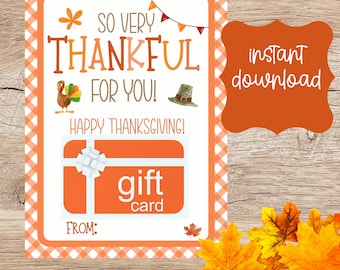 PRINTABLE so Very Thankful for You Gift Card Holder - Thanksgiving Card ...