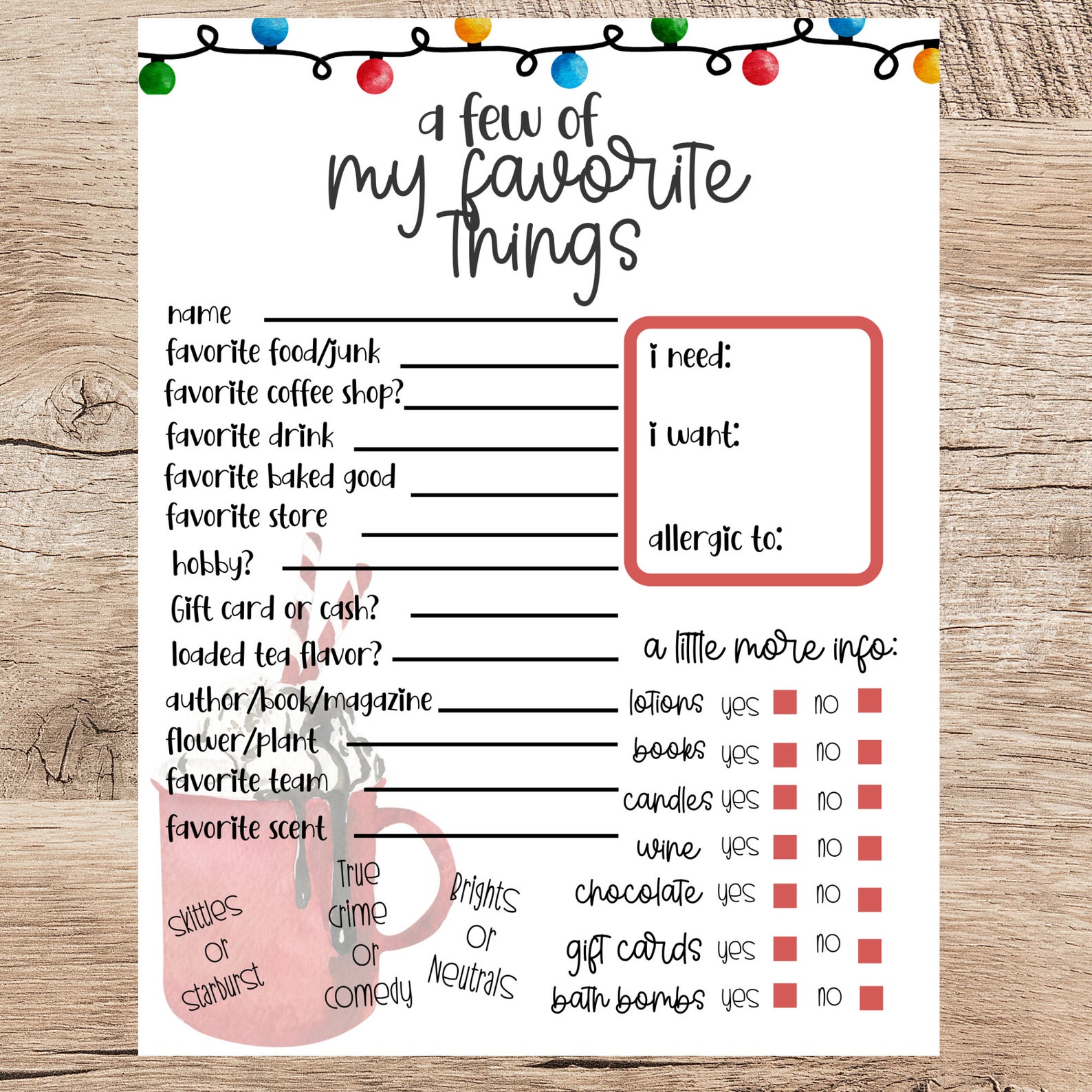 Teacher Favorites Survey: Christmas Gift Questionnaire (digital ...
