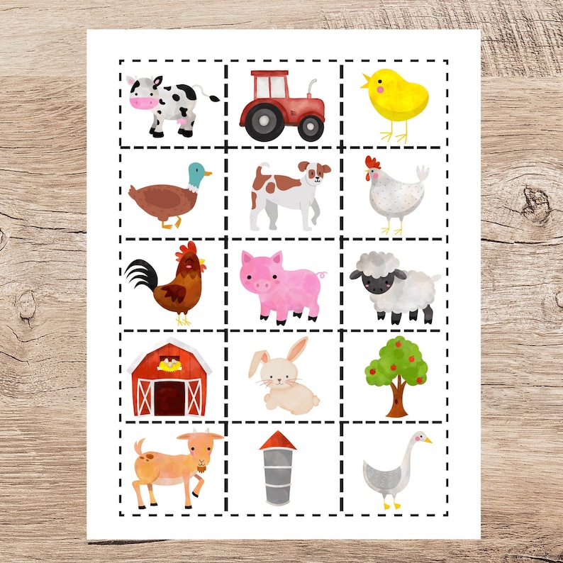 Farm Preschool Memory Game Printable - Etsy