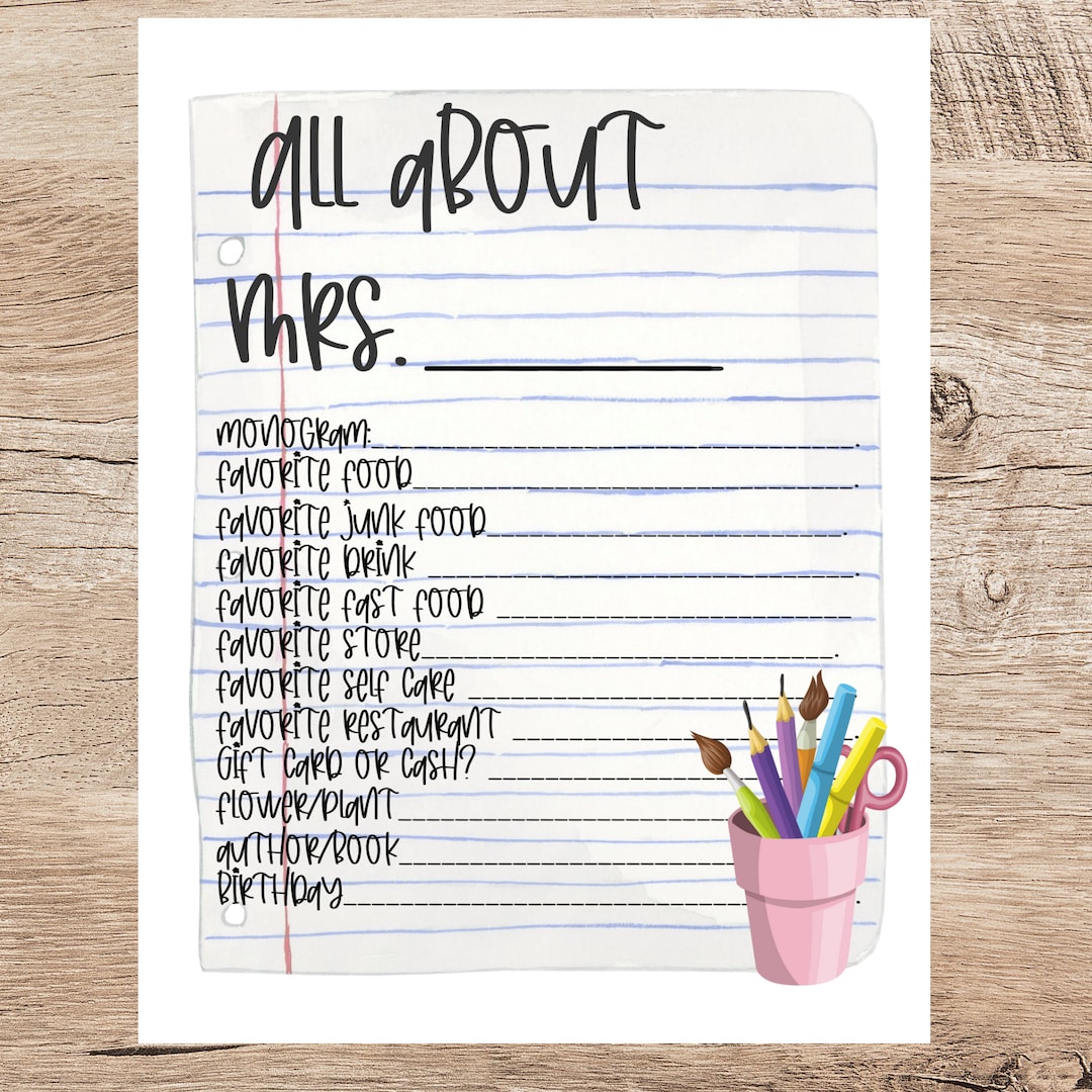 Teacher Gift/teacher Favorite Things Printable Form Bundle/teacher ...