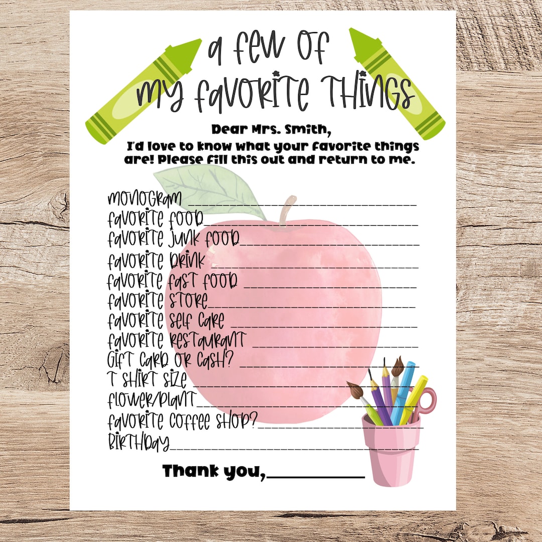 Teacher Favorite Things Form/editable Canva Template/teacher ...