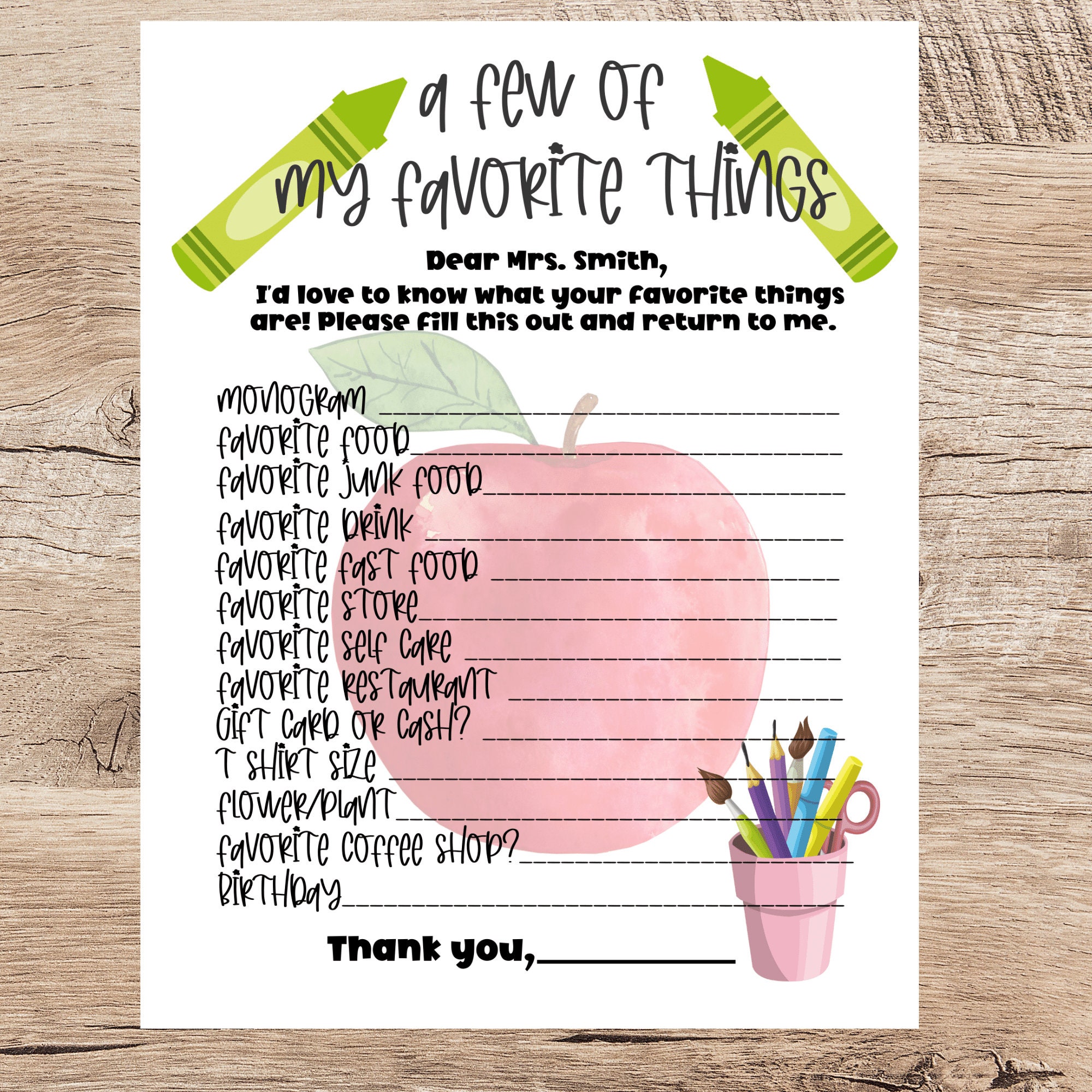 Teacher Favorite Things Form/editable Canva Template/teacher ...