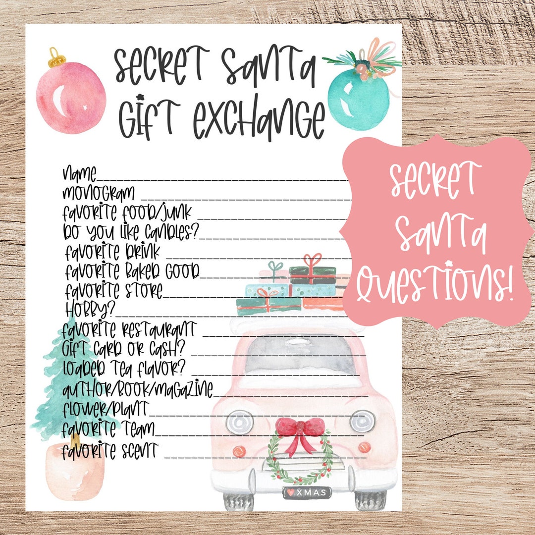 Printable Secret Santa Questionnaire / Gifts for Her/ Instant Download ...