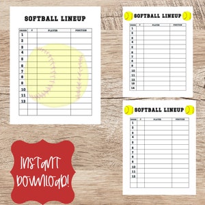 Editable Softball Lineup Card Printable/softball Roster Chart/ Batting ...