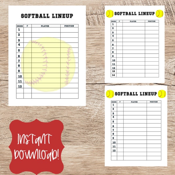 Softball Lineup Printable - Etsy
