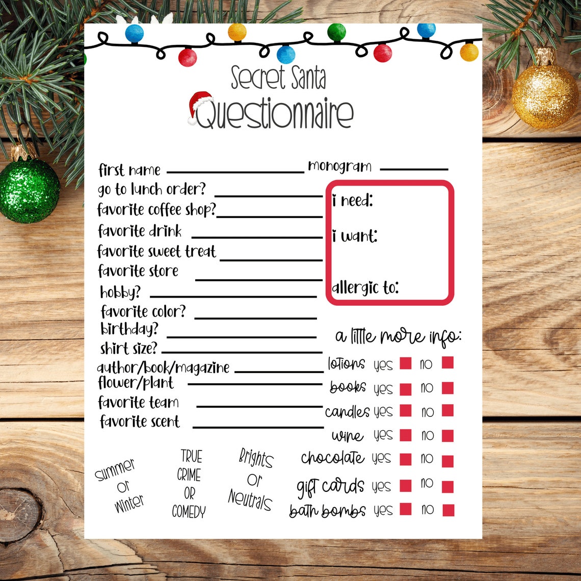 Teacher Appreciation Gift/secret Santa Questionnaire/teacher Favorites ...