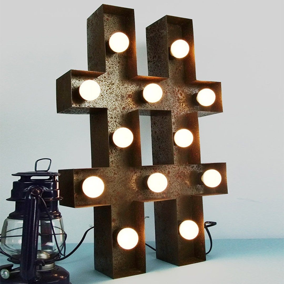 24-39" Light up Metal Hustag Pound Sign Symbol Light Home Wall Table ...