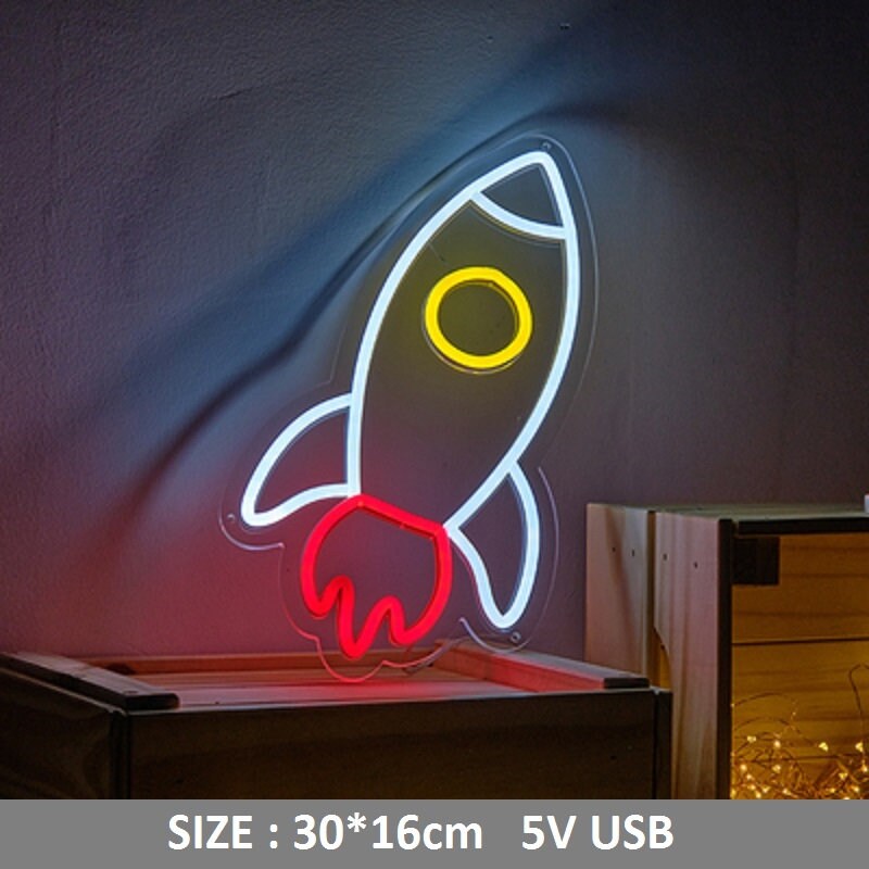 Space Rocket LED Neon Sign With Acrylic Plate Neon Decor Space - Etsy UK