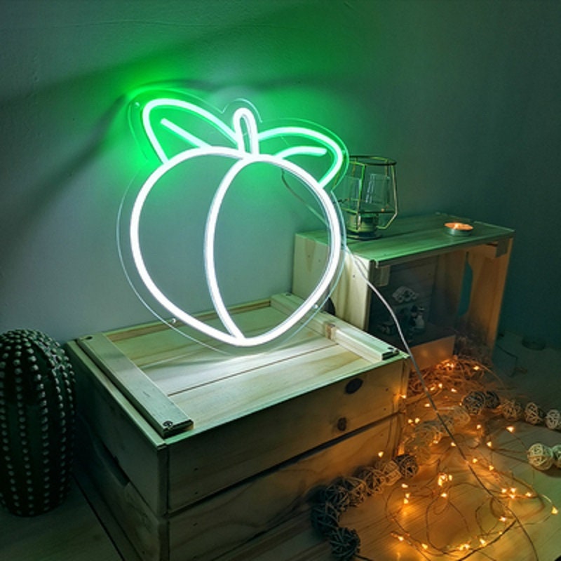 Peach Neon Sign With Acrylic Board 5V USB Powered Fruit Wall Neon Decor ...