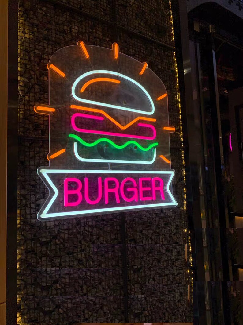 Burger Cafe Neon Sign With Acrylic Plate LED Neon Light Neon - Etsy