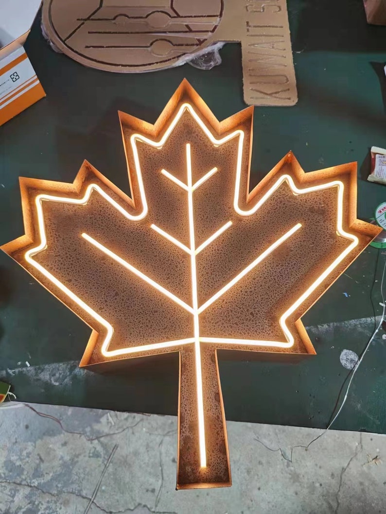 24" Metal Marquee Sign Maple Leaf Sign Neon Sign Maple Neon Light Home ...