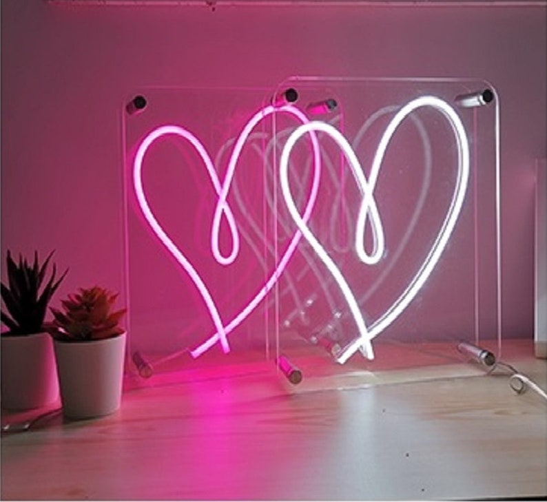 Pink Heart Neon Sign Neon Box Neon Decor LOVE Heart Neon Box - Etsy