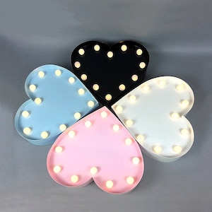 Metal Heart Marquee Sign LED Light up Pink Heart Love Sign Battery ...