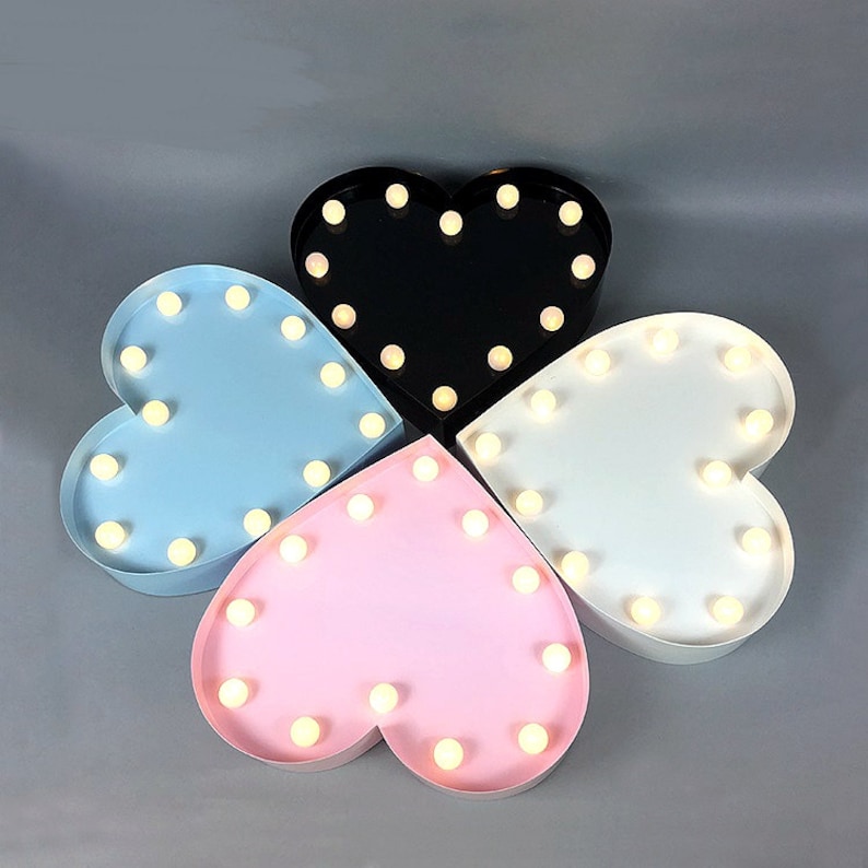 Metal Heart Marquee Sign LED Light up Pink Heart Love Sign Battery ...