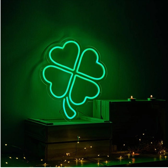 Lucky Four-leaf Clover Neon Sign With Acrylic Plate Light up 4 Leaf ...