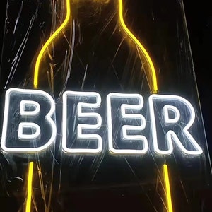 BEER Neon Sign BEER BOTTLE Sign With Predrilled Holes and a 12V Adaptor ...