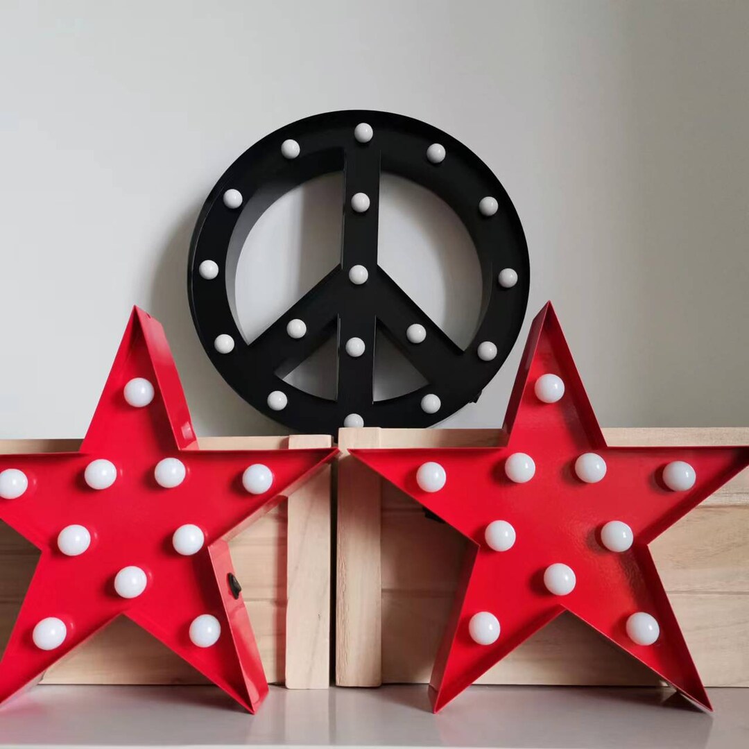 12 Inch Metal LED Peace Sign Peace Symbol Battery Powered Home Party ...