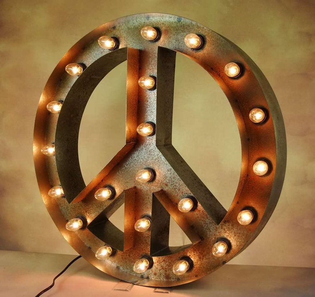 24" Metal Peace Sign Marquee Peace Sign Light up Peace Mark Symbol ...