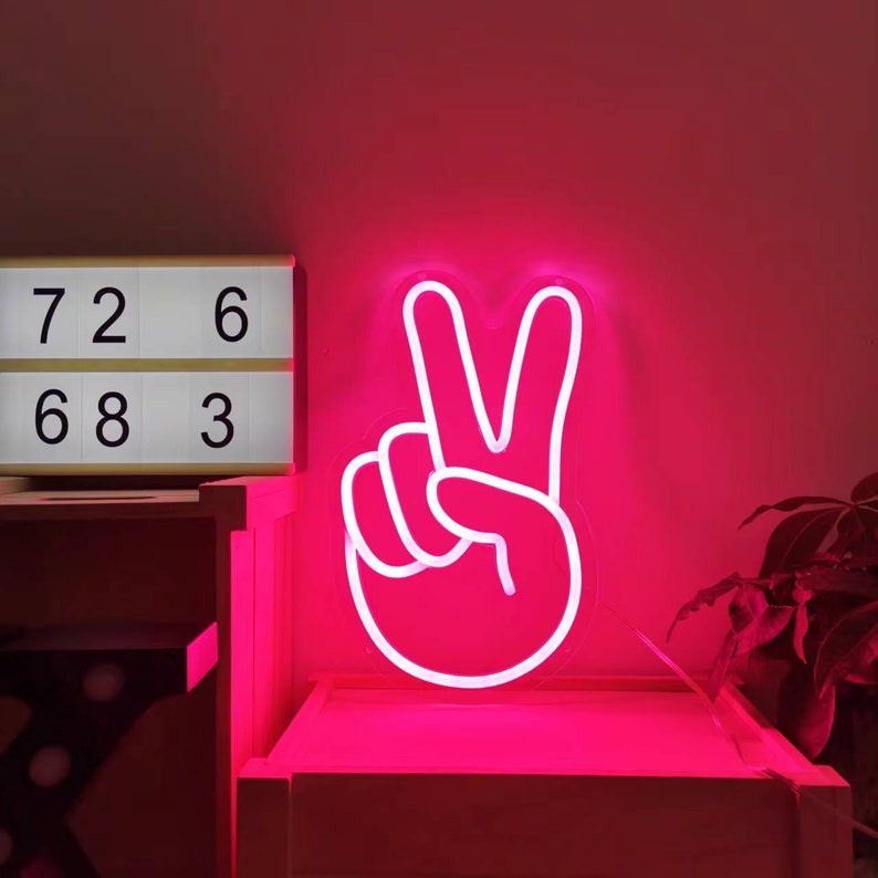 Victory Neon Sign With Acrylic Plate 5V USB Powered V Gesture - Etsy