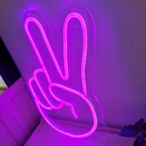 Victory Neon Sign With Acrylic Plate 5V USB Powered V Gesture Hand ...