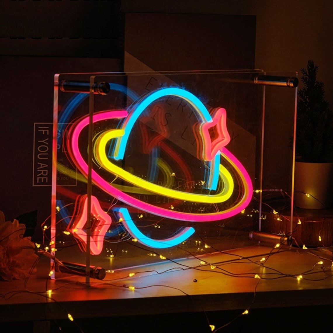Planet Neon Sign With Acrylic Board Space Neon Box Neon - Etsy