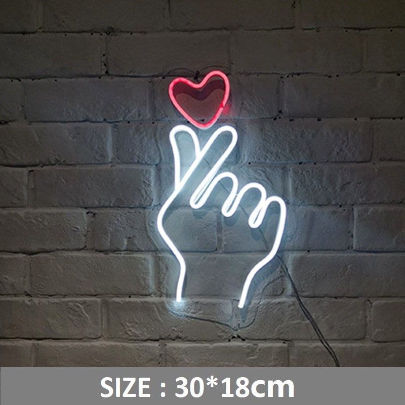 Kpop Finger Heart Neon Sign With Acrylic Board Finger Heart Lamp Neon ...
