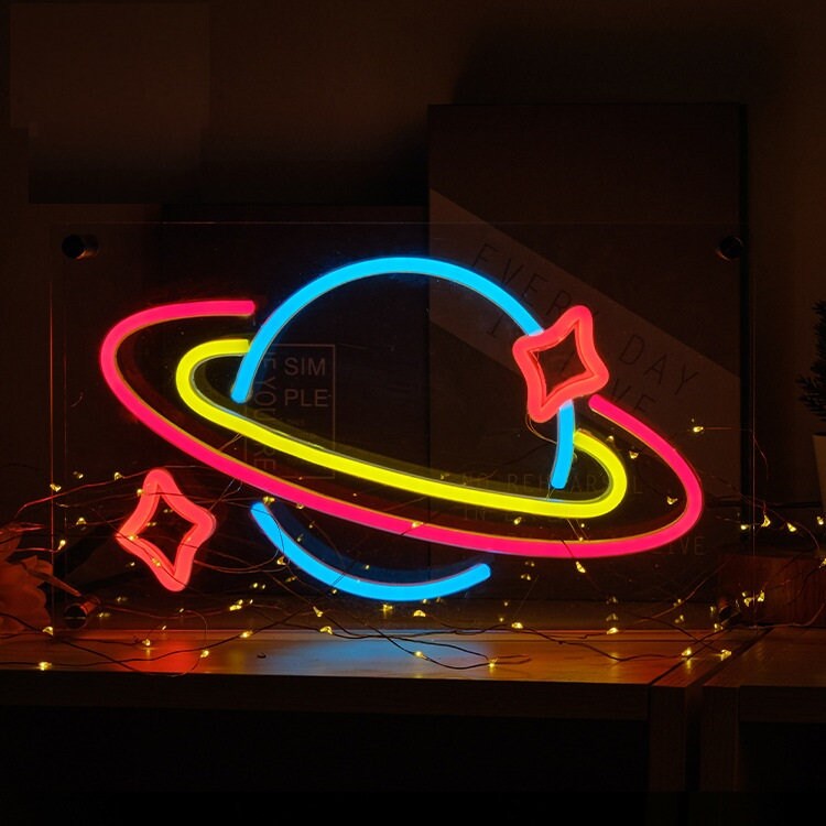 Planet Neon Sign With Acrylic Board Space Neon Box Neon - Etsy