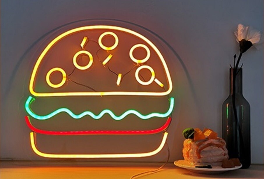 Hamburger Neon Sign With Acrylic Board Neon Decor Burger Neon Sign Neon ...