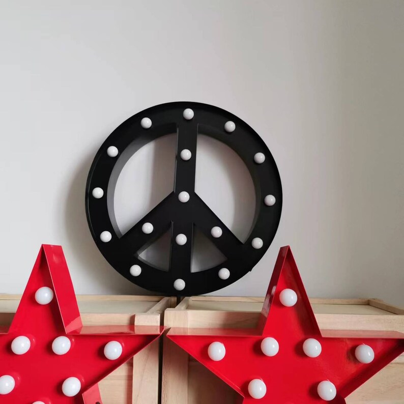 12 Inch Metal LED Peace Sign Peace Symbol Battery Powered Home Party ...