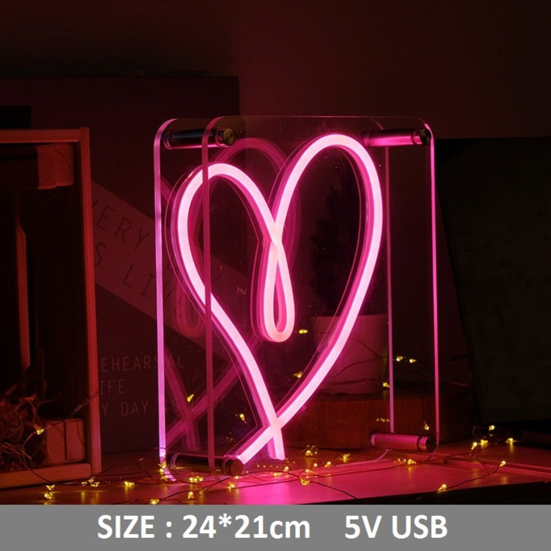 Pink Heart Neon Sign Neon Box Neon Decor LOVE Heart Neon Box Bedroom ...