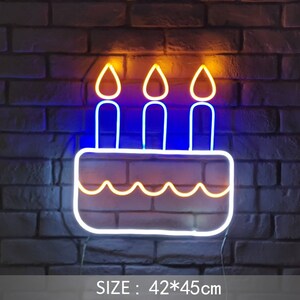 Acrylic Birthday Cake Neon Sign Birthday Party Anniversary Neon Decor ...