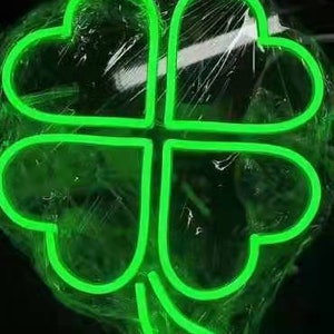 Lucky Four-leaf Clover Neon Sign With Acrylic Plate Light up 4 Leaf ...