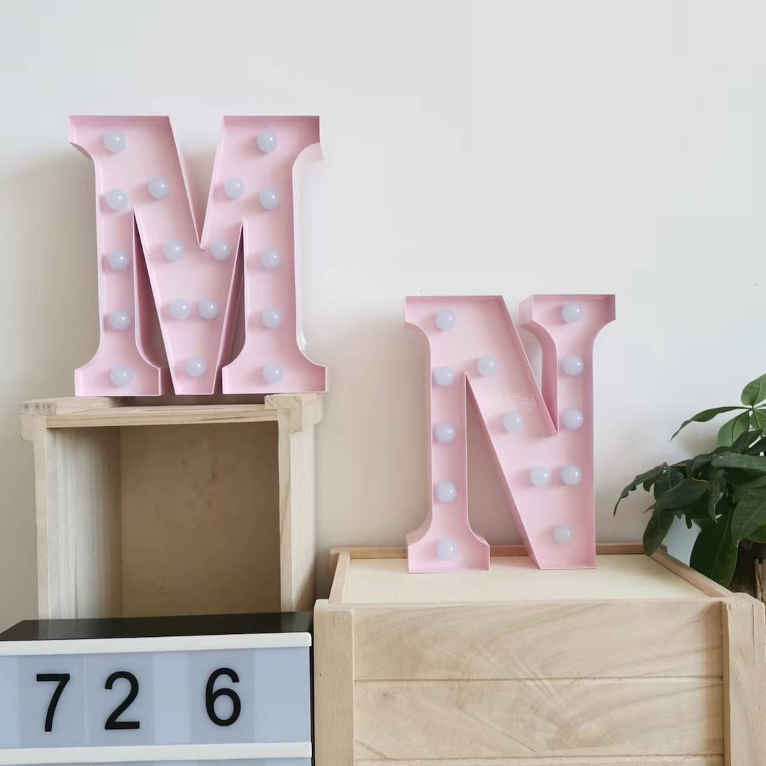 Metal Pink Marquee Letters Light up 9"12" Tall Alphabet Initail Letters ...