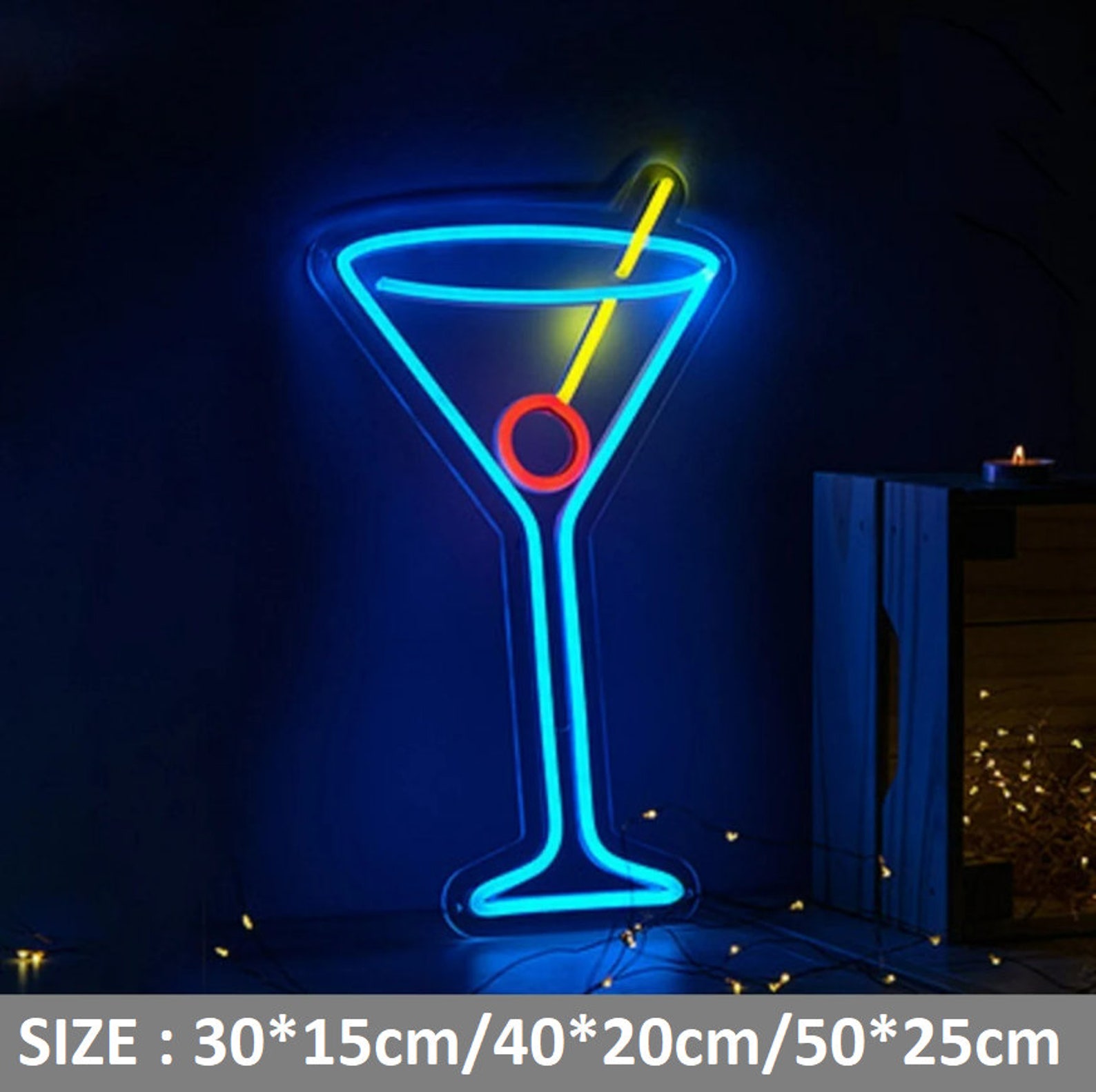 Martini Wine Neon Sign With Acrylic Plate USB Powered LED Neon Light ...