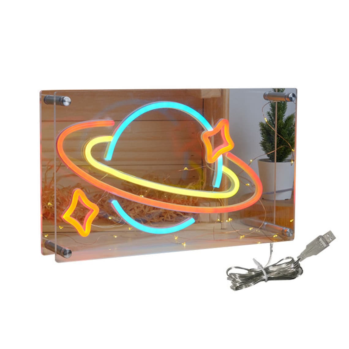 Planet Neon Sign With Acrylic Board Space Neon Box Neon - Etsy