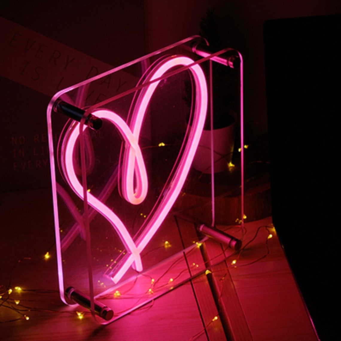 Pink Heart Neon Sign Neon Box Neon Decor LOVE Heart Neon Box - Etsy