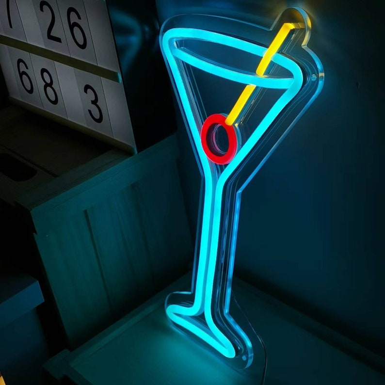 Martini Wine Neon Sign With Acrylic Plate USB Powered LED Neon - Etsy