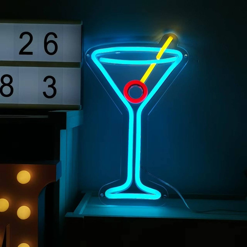 Martini Wine Neon Sign With Acrylic Plate USB Powered LED Neon | Etsy