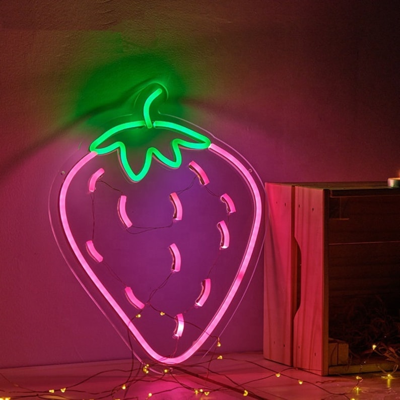 Strawberry LED Neon Sign: Acrylic Fruit Shop Decor - Etsy