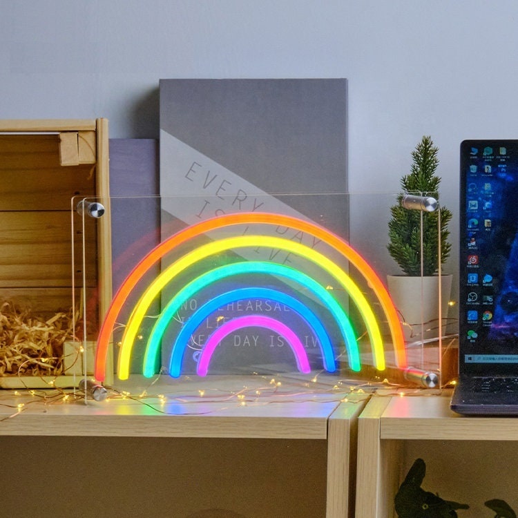 Rainbow Neon Sign Neon Box Neon Decor Light up Rainbow Neon Box Home ...