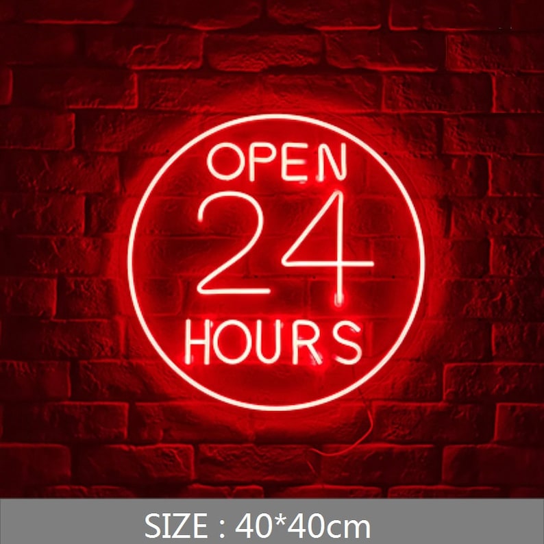 OPEN 24 Hours Neon Sign With Acrylic Board Neon Decor Neon Art Shop ...