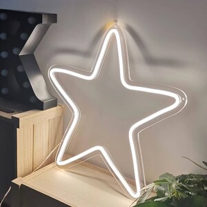 Warm White Star LED Neon Sign With Acrylic Board Neon Decor Neon Star ...