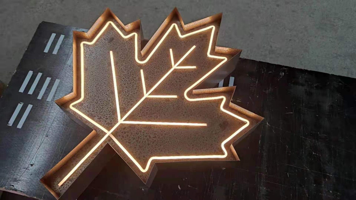 24" Metal Marquee Sign Maple Leaf Sign Neon Sign Maple Neon Light Home ...