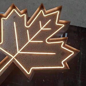 24" Metal Marquee Sign Maple Leaf Sign Neon Sign Maple Neon Light Home ...