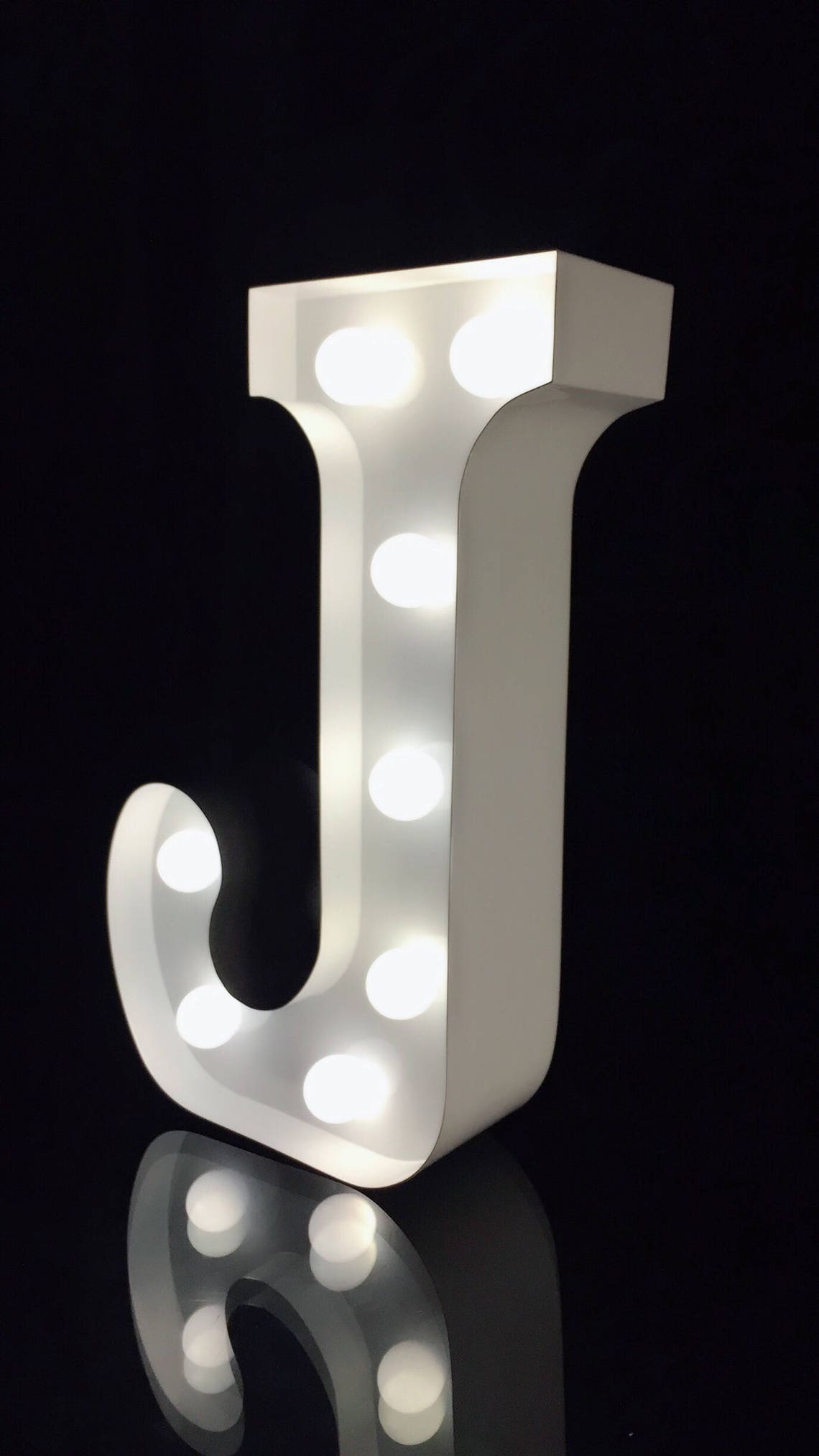 Hand Made Metal White Marquee Letter J Light up 9" Alphabet Letter ...