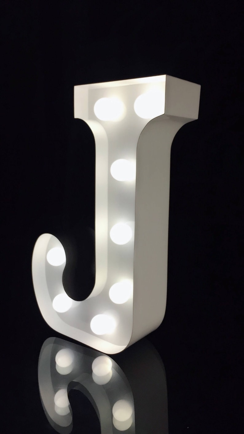 Hand Made Metal White Marquee Letter J Light up 9" Alphabet Letter ...